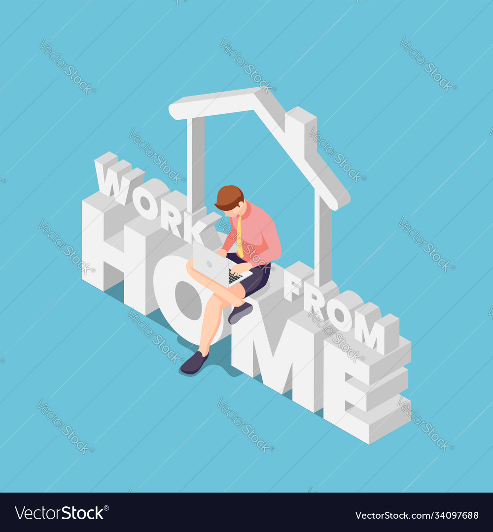 Isometric businessman working with laptop Vector Image