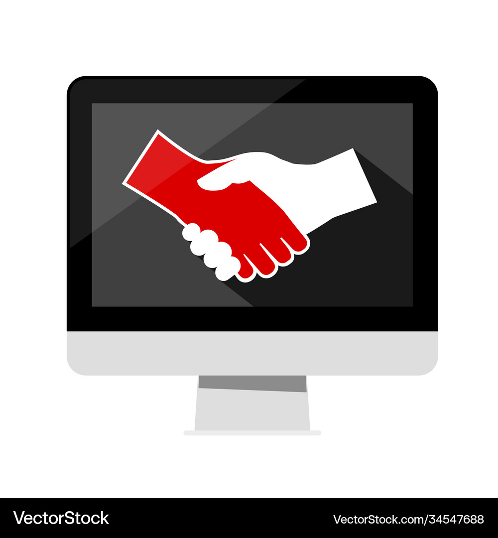 Shaking hands on pc screen - deal symbol Vector Image