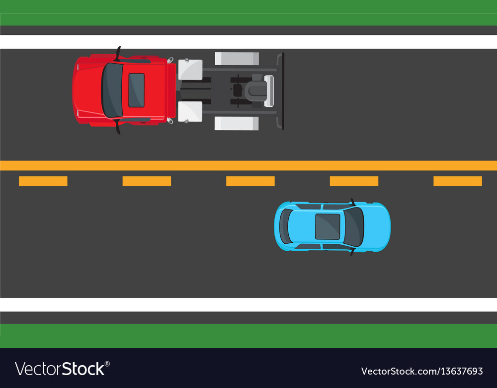 Blue hatchback and red auto driving on highway Vector Image