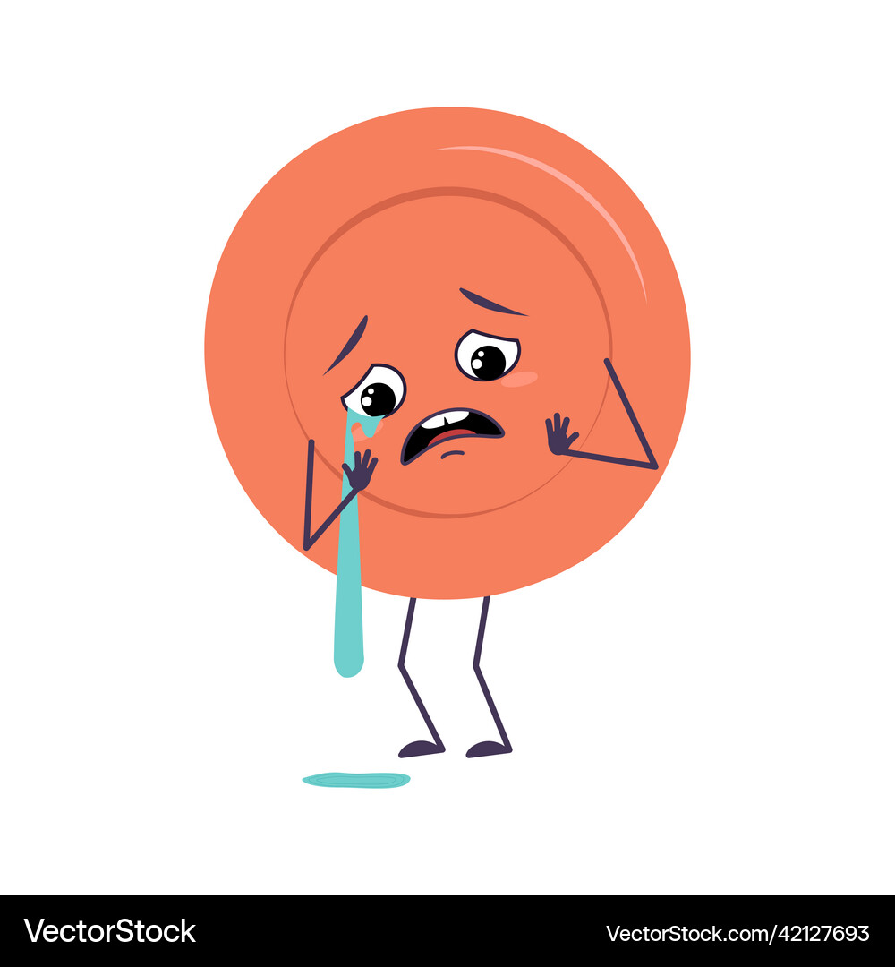 Cute plate character with crying and tears Vector Image