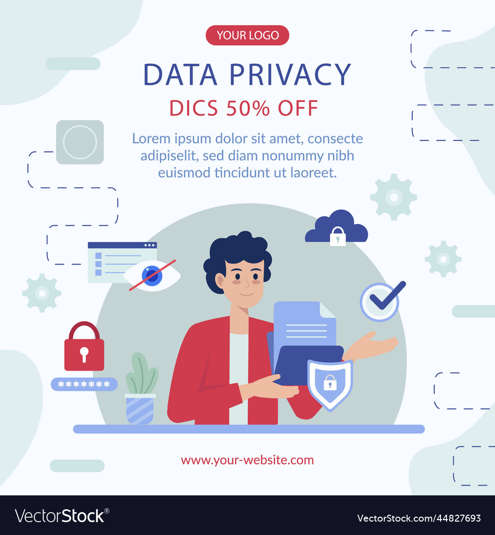 Flat design data privacy post template Royalty Free Vector