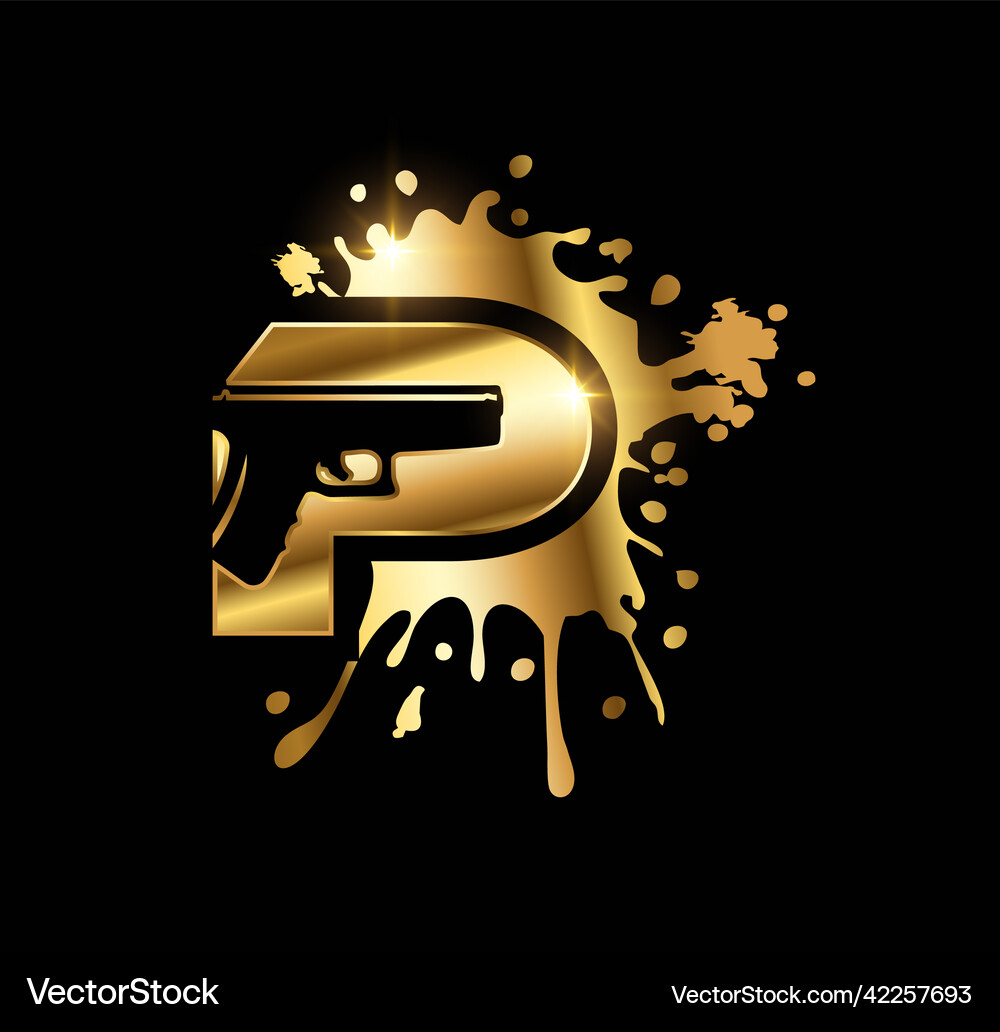 Golden letter p initial for handgun monogram logo Vector Image