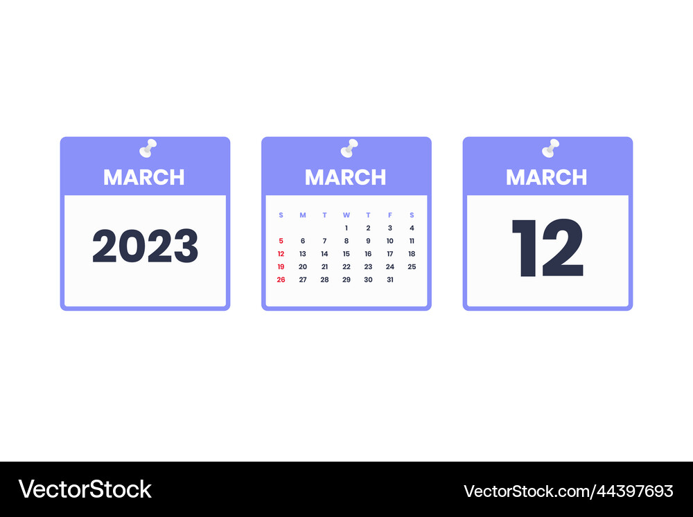 March calendar design 12 2023 icon Royalty Free Vector Image