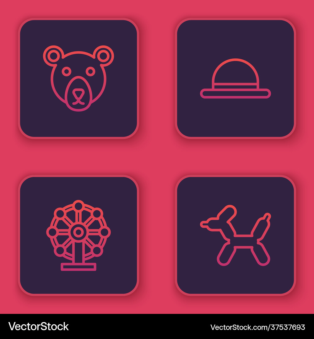 Set line bear head ferris wheel clown hat and Vector Image