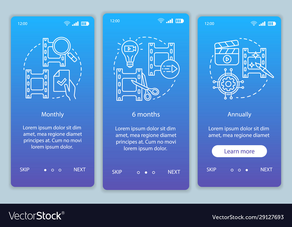 Video Editor Subscription Onboarding Mobile App Vector Image