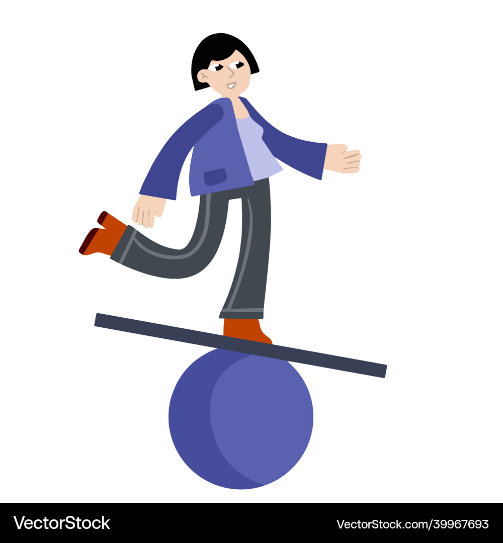 Woman balancing on geometric figure Royalty Free Vector