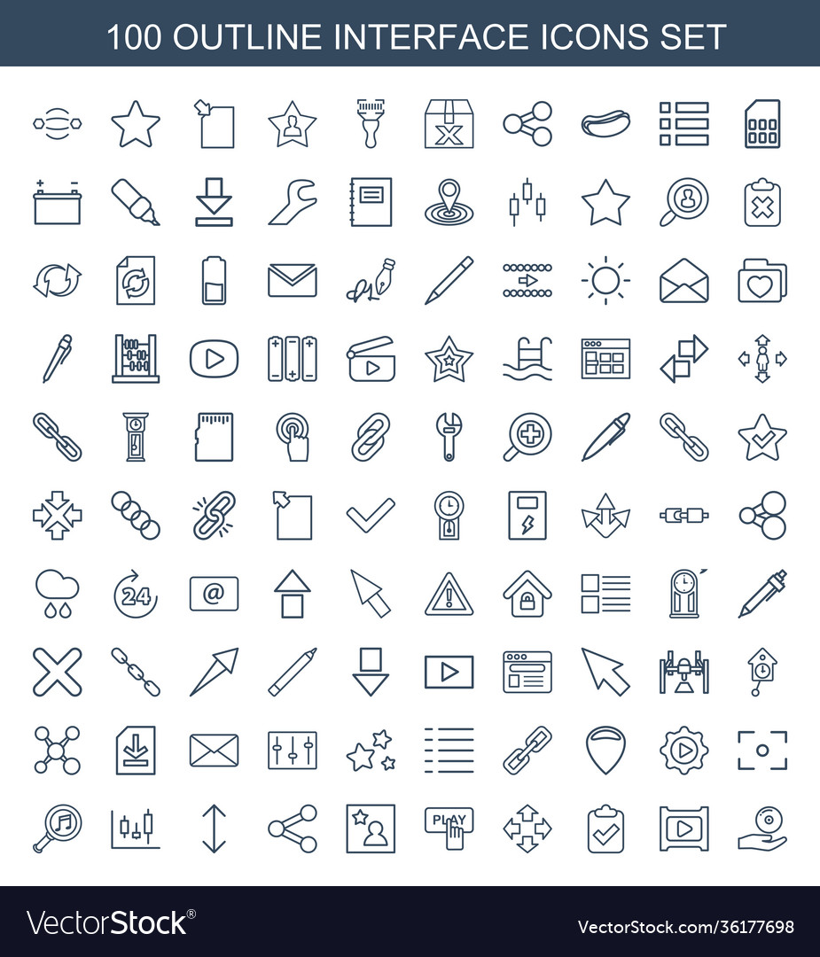 100 interface icons Royalty Free Vector Image - VectorStock