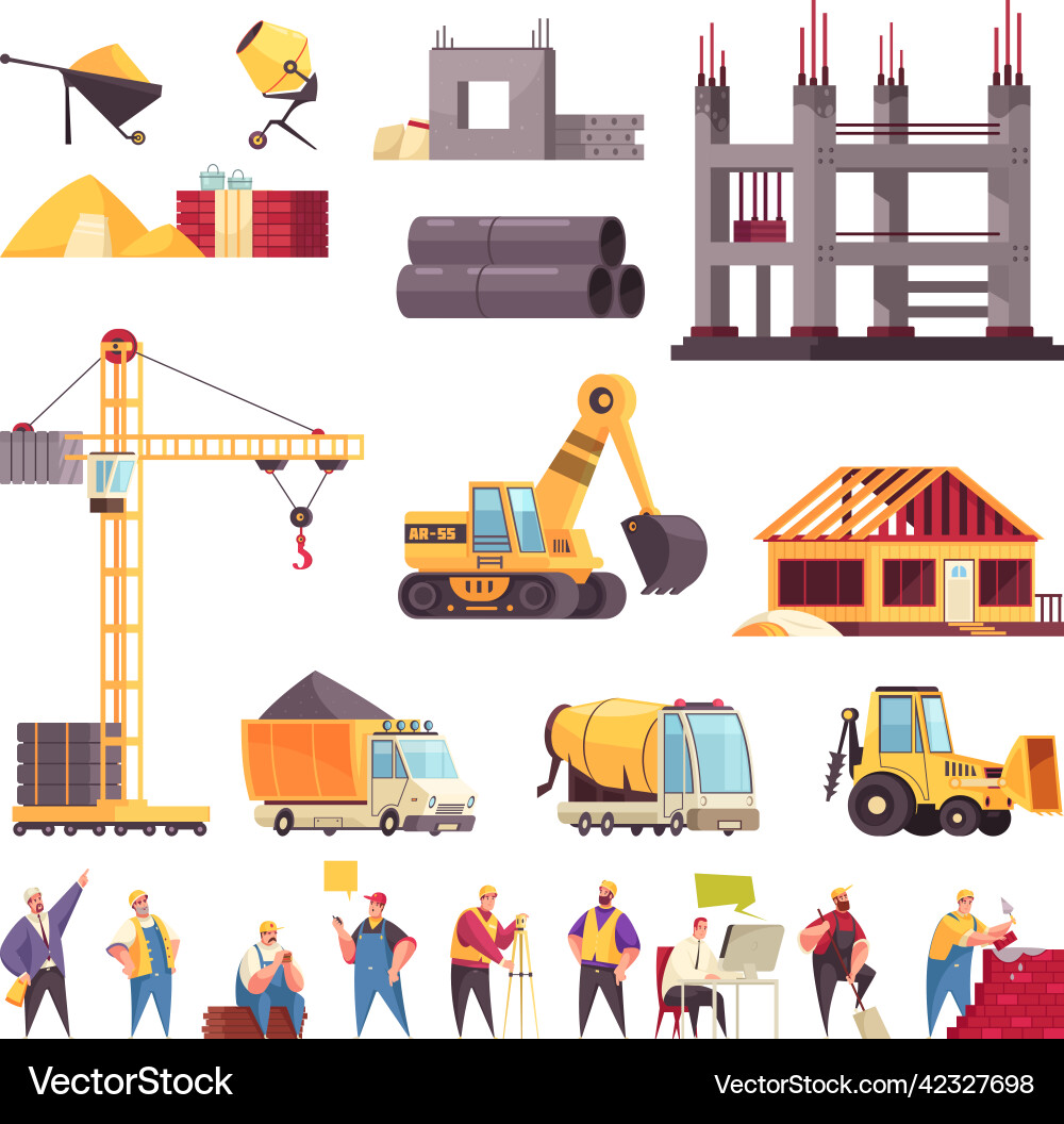 Construction flat set Royalty Free Vector Image