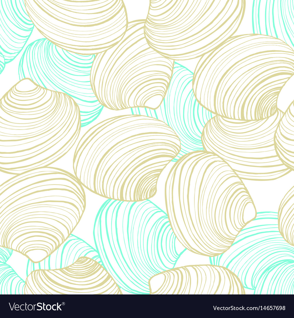 Hand drawn seamless shell background Royalty Free Vector