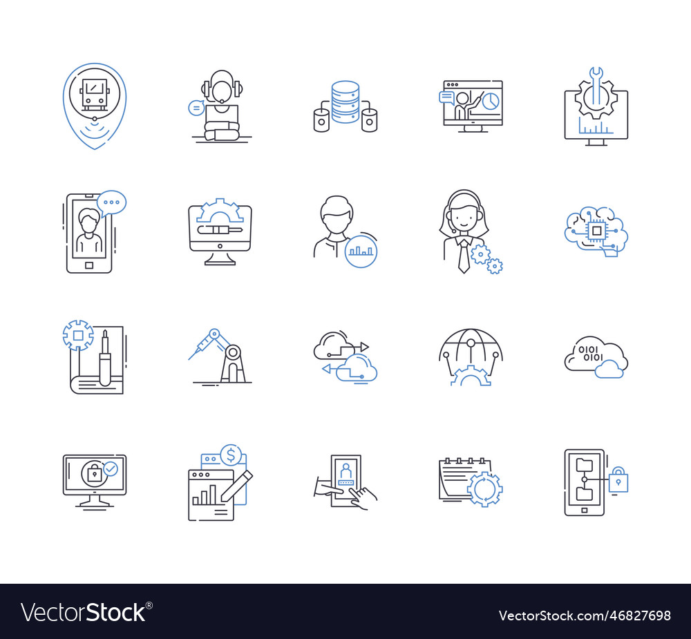Information Technology Line Icons Collection Vector Image