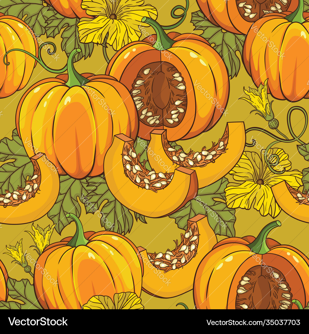 Botanical seamless pattern with pumpkins flowers Vector Image