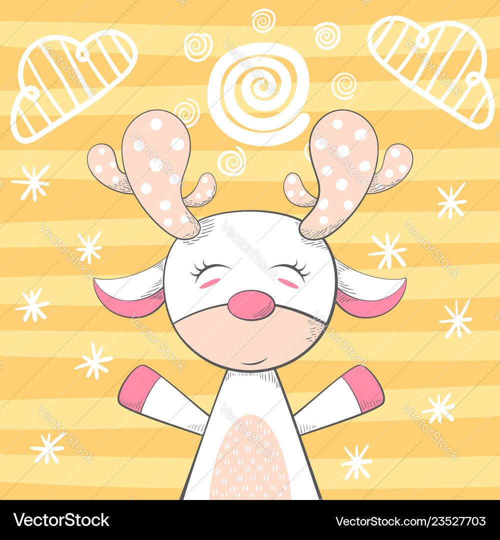 Cartoon funny deer character winter Royalty Free Vector