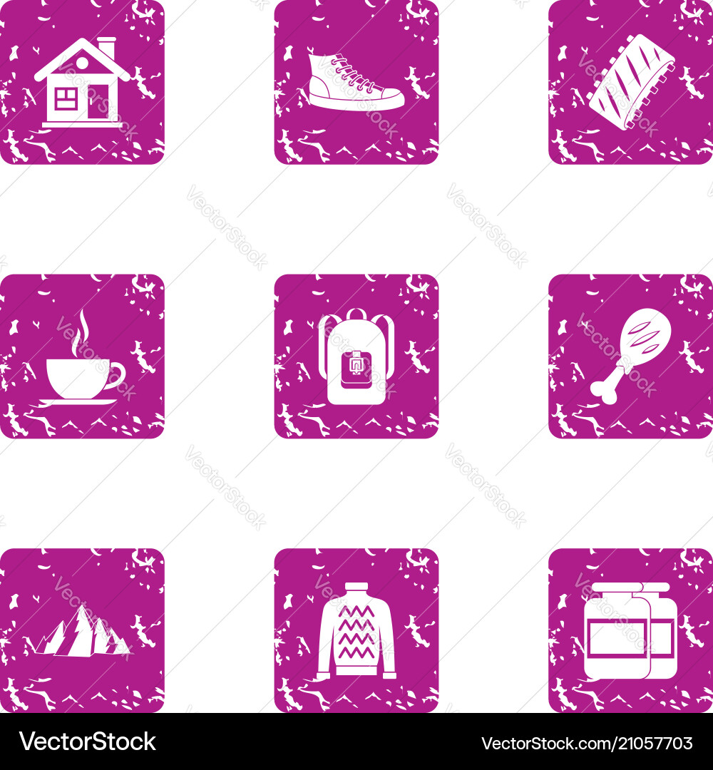 Cozy evening icons set grunge style Royalty Free Vector