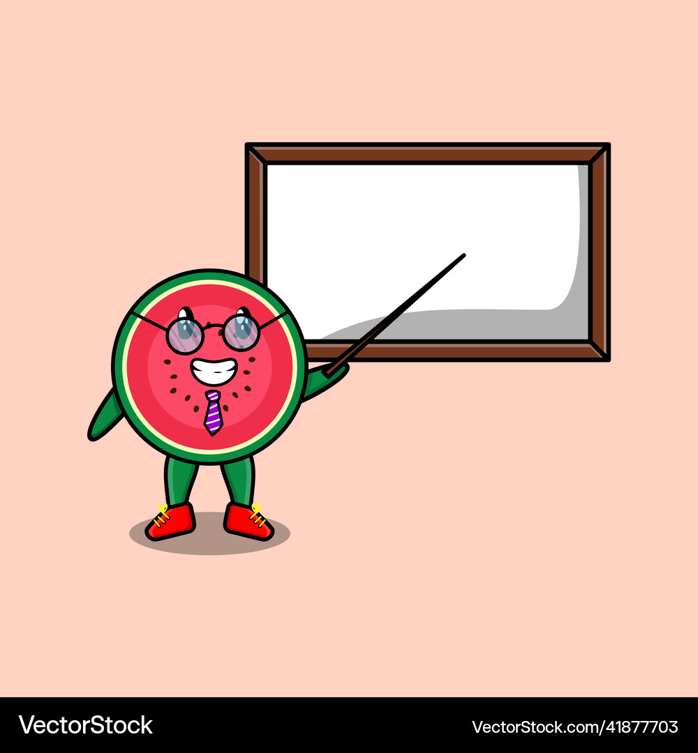 Cute cartoon watermelon teaching with whiteboard Vector Image