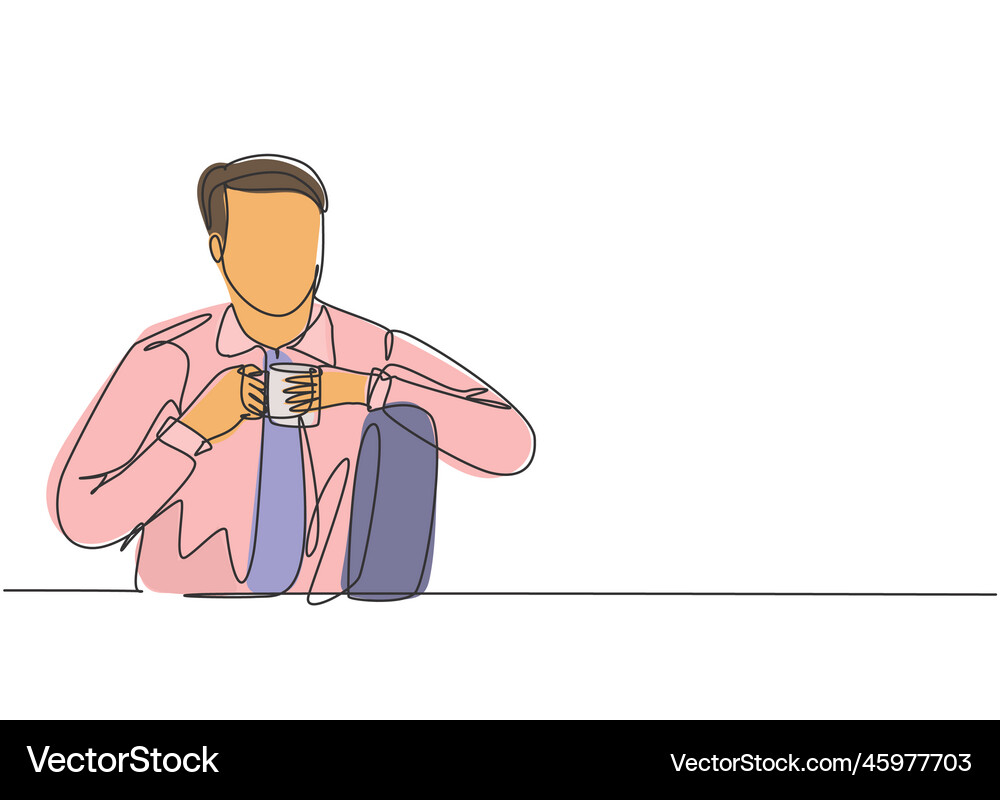 One continuous single line drawing of young happy Vector Image