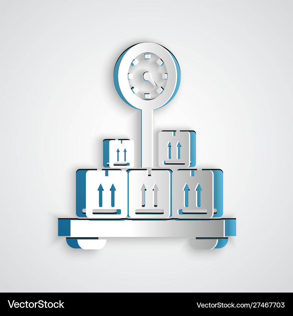 Paper cut scale with cardboard box icon isolated Vector Image