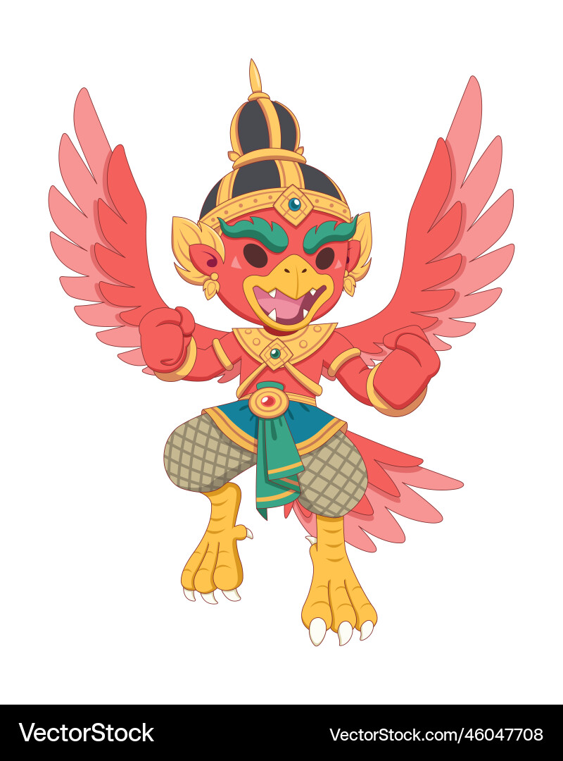 Cute style red garuda half human half bird cartoon