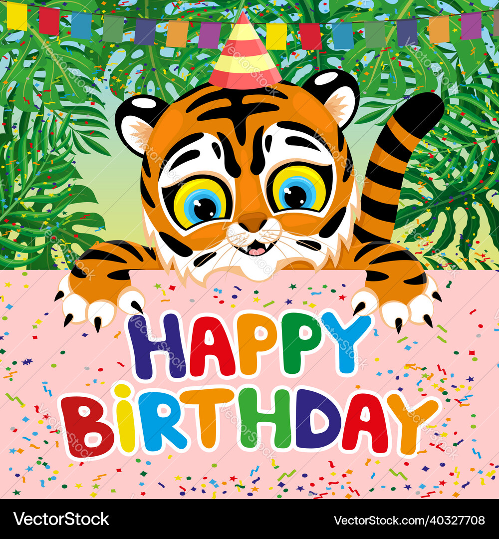 Cute tiger and birthday greetings Royalty Free Vector Image