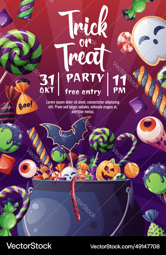 Flyer template with cauldron of sweets halloween Vector Image