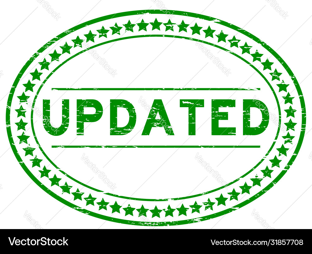 Grunge green updated oval rubber seal stamp Vector Image