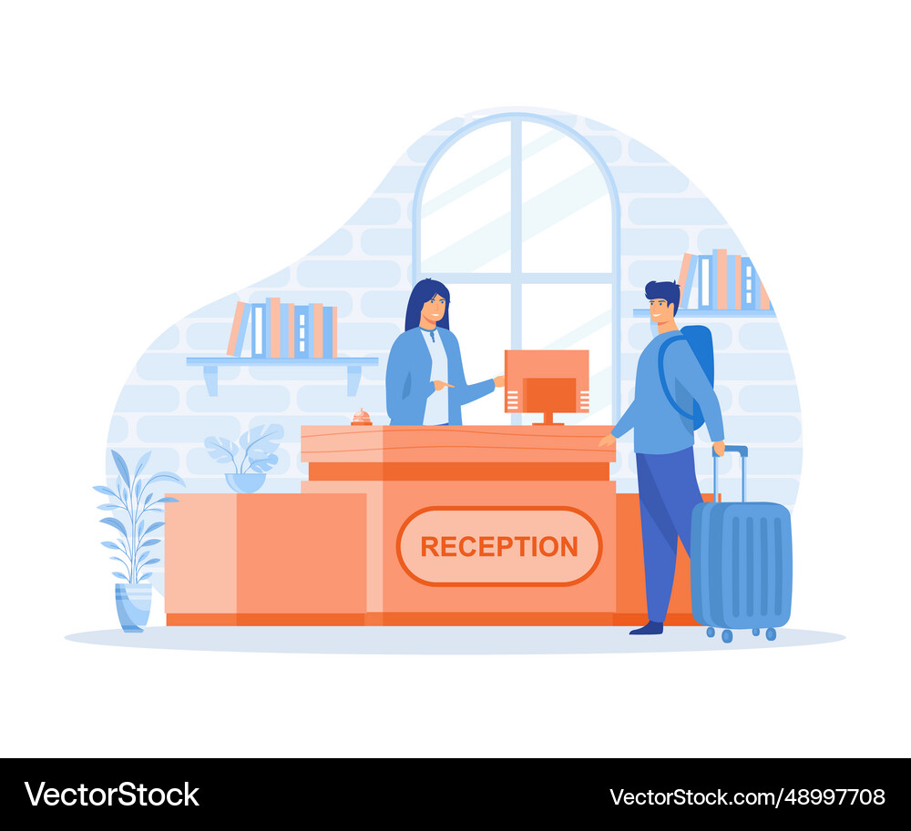 Hotel receptionist concept male customer standing Vector Image
