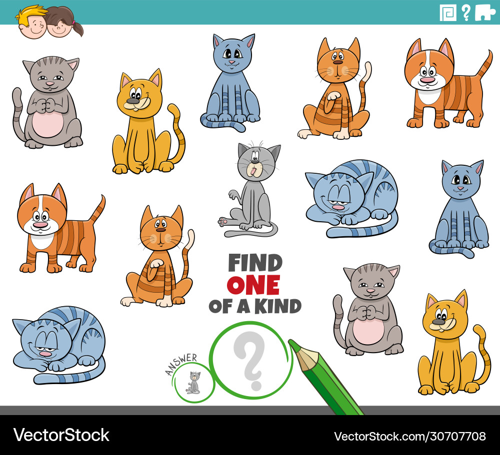 One a kind task for kids with cats Royalty Free Vector Image