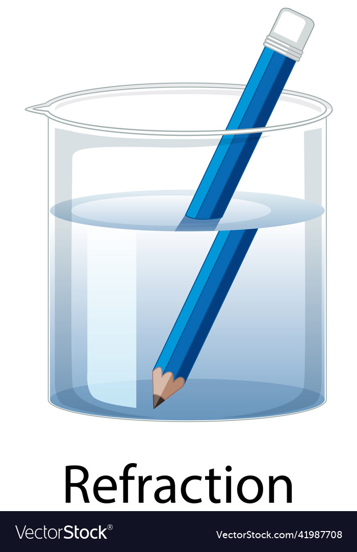 Refraction science experiment with pencil Vector Image Refraction science experiment with pencil Vector Image