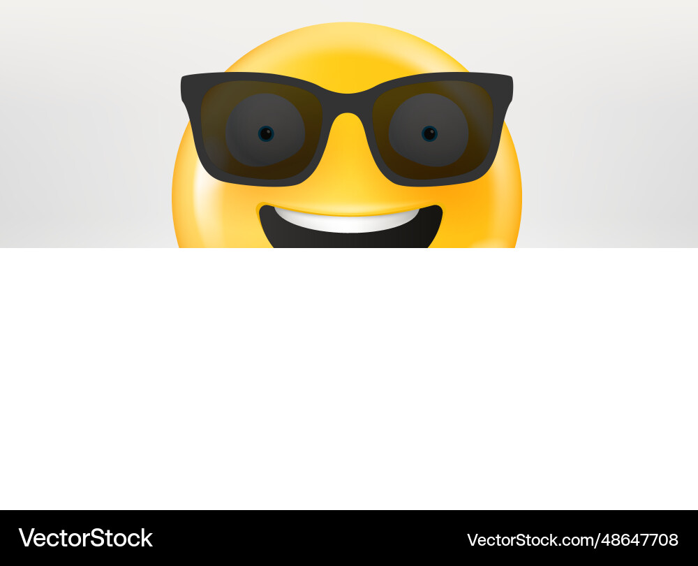 Smiling emoji with sunglasses looking on you 3d Vector Image