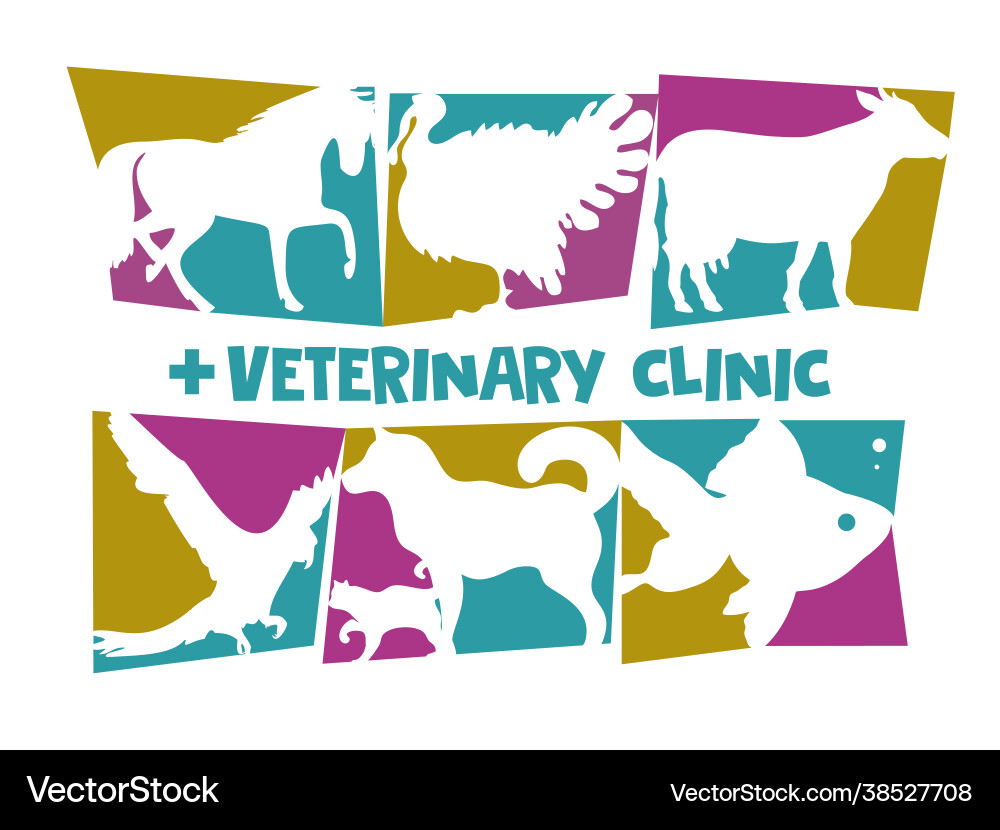 Veterinary clinic logo variety animals Royalty Free Vector