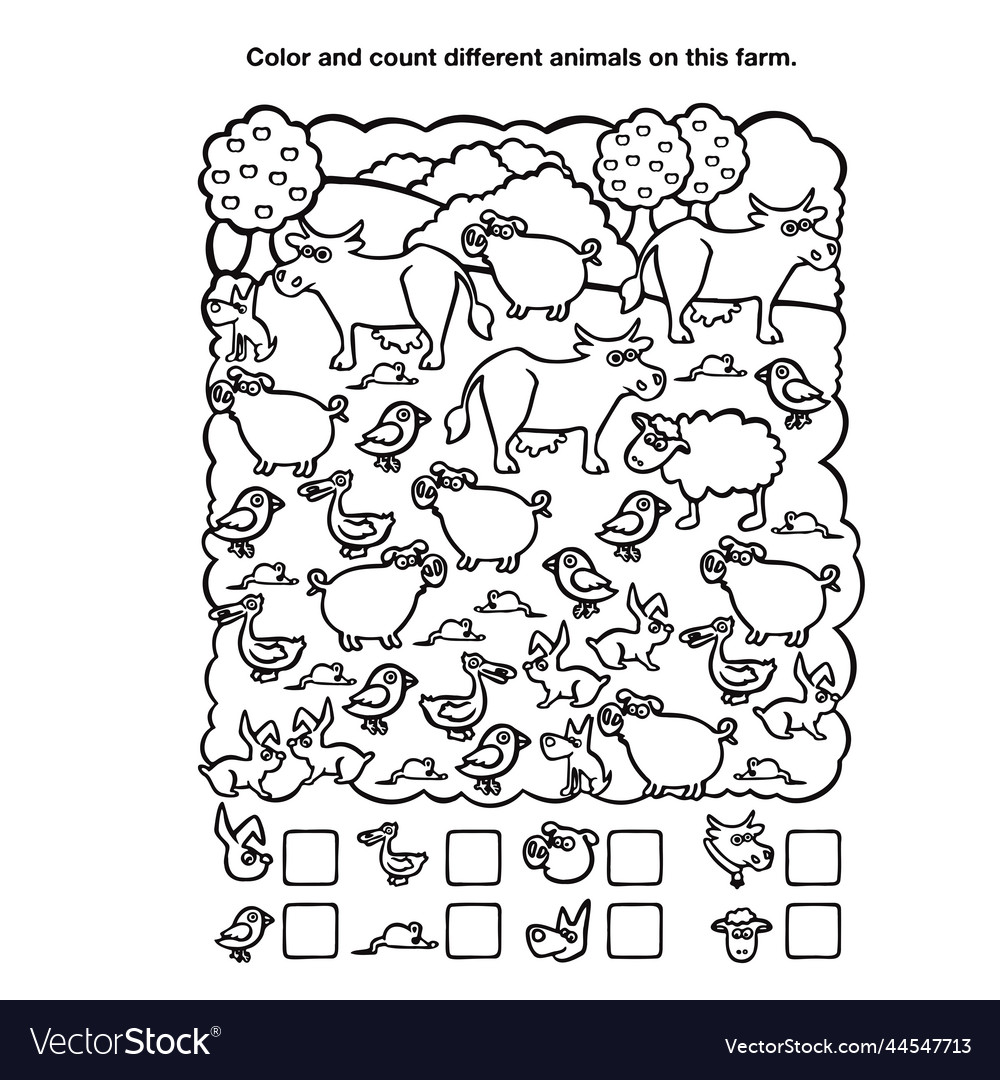 Count animals for kids coloring book Royalty Free Vector Count animals for kids coloring book Royalty Free Vector