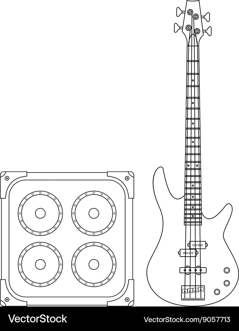 Electric bass guitar and amplifier Royalty Free Vector Image