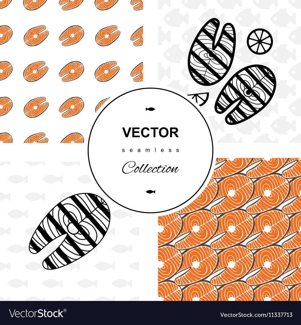 Fish seamless background set Royalty Free Vector Image