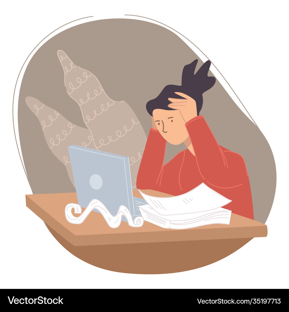 Frustrated woman doing business project Royalty Free Vector