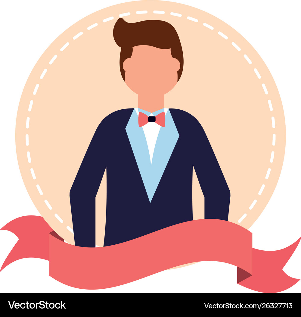 Groom wedding day sticker ribbon Royalty Free Vector Image