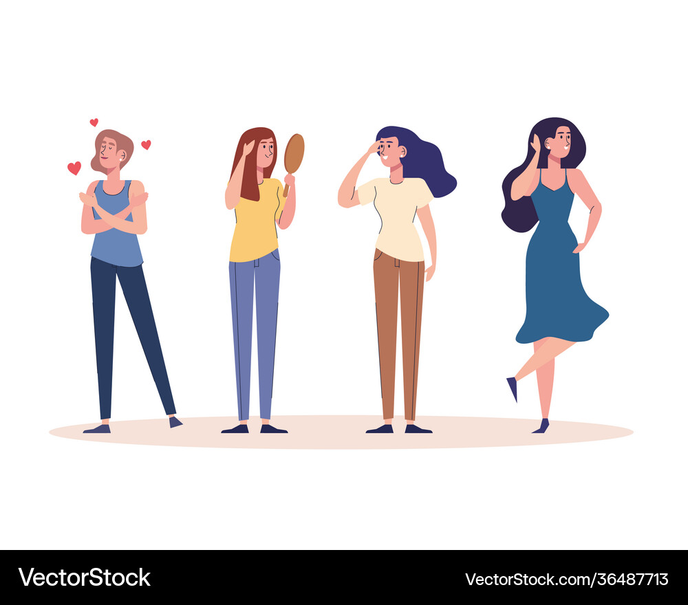 Group four beautiful girls characters Royalty Free Vector