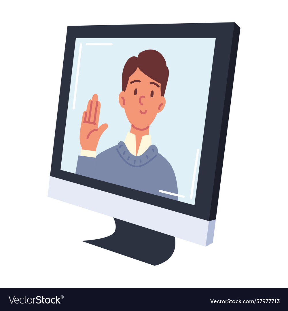 Man on screen computer Royalty Free Vector Image