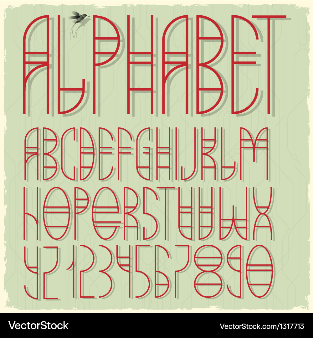 Slim red alphabet letters Royalty Free Vector Image