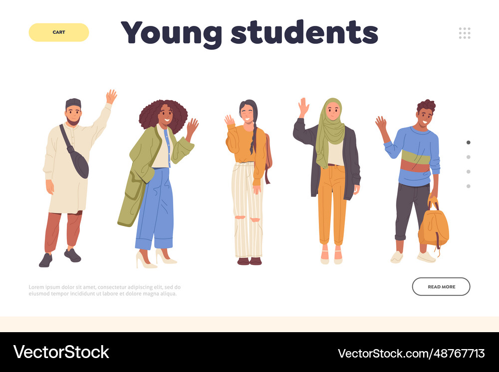 Young students lettering landing page template Vector Image