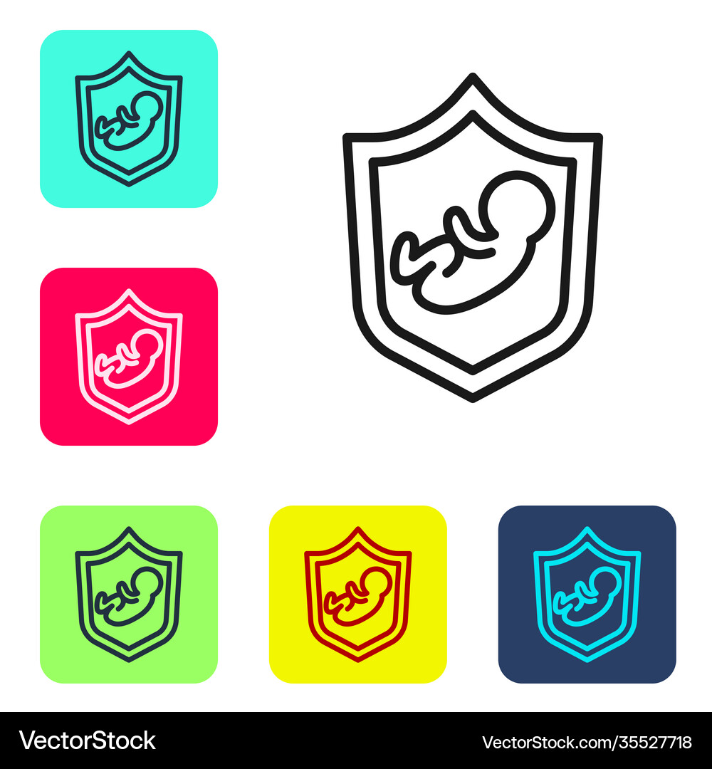 Black line baby on shield icon isolated on white Vector Image