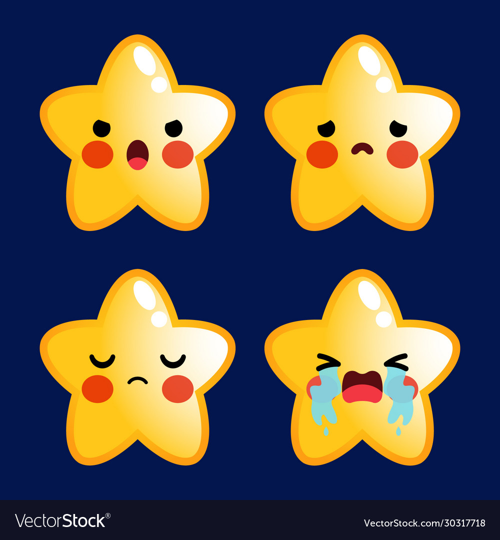Cute stars emoticon avatar face negative emotions Vector Image
