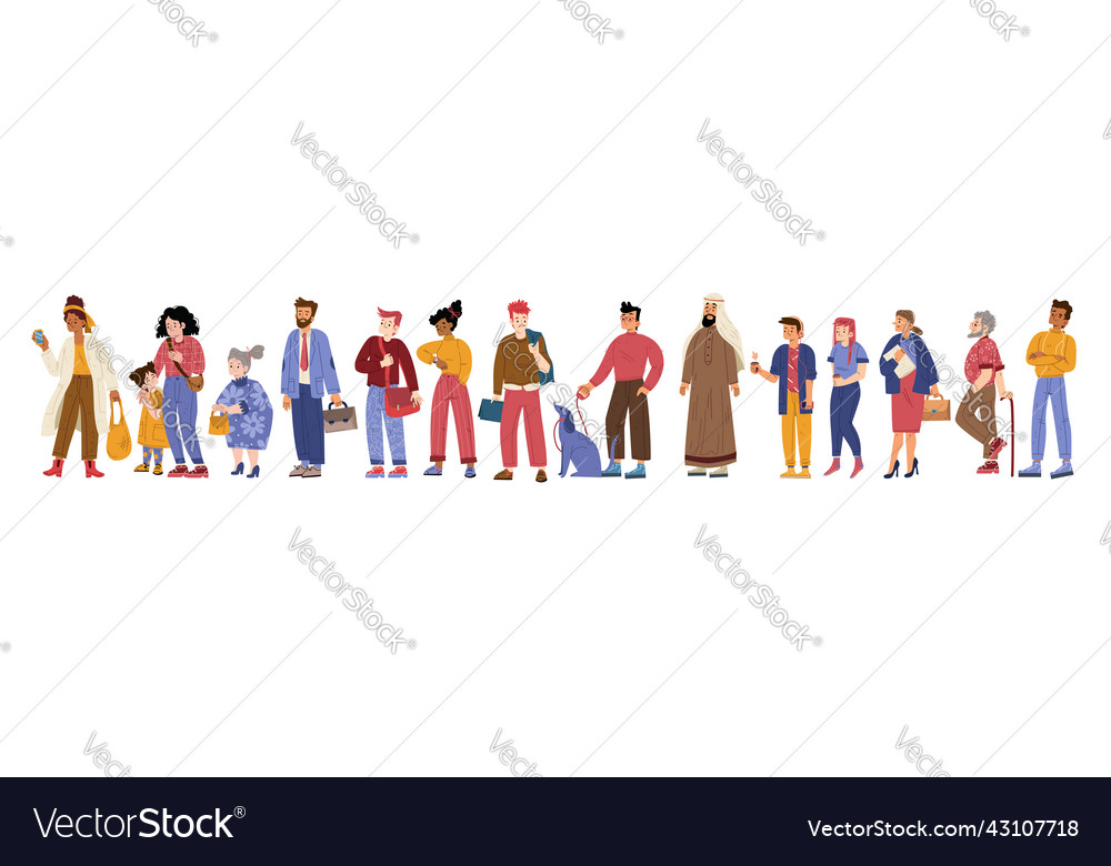 Different people stand in queue characters row Vector Image Different people stand in queue characters row Vector Image