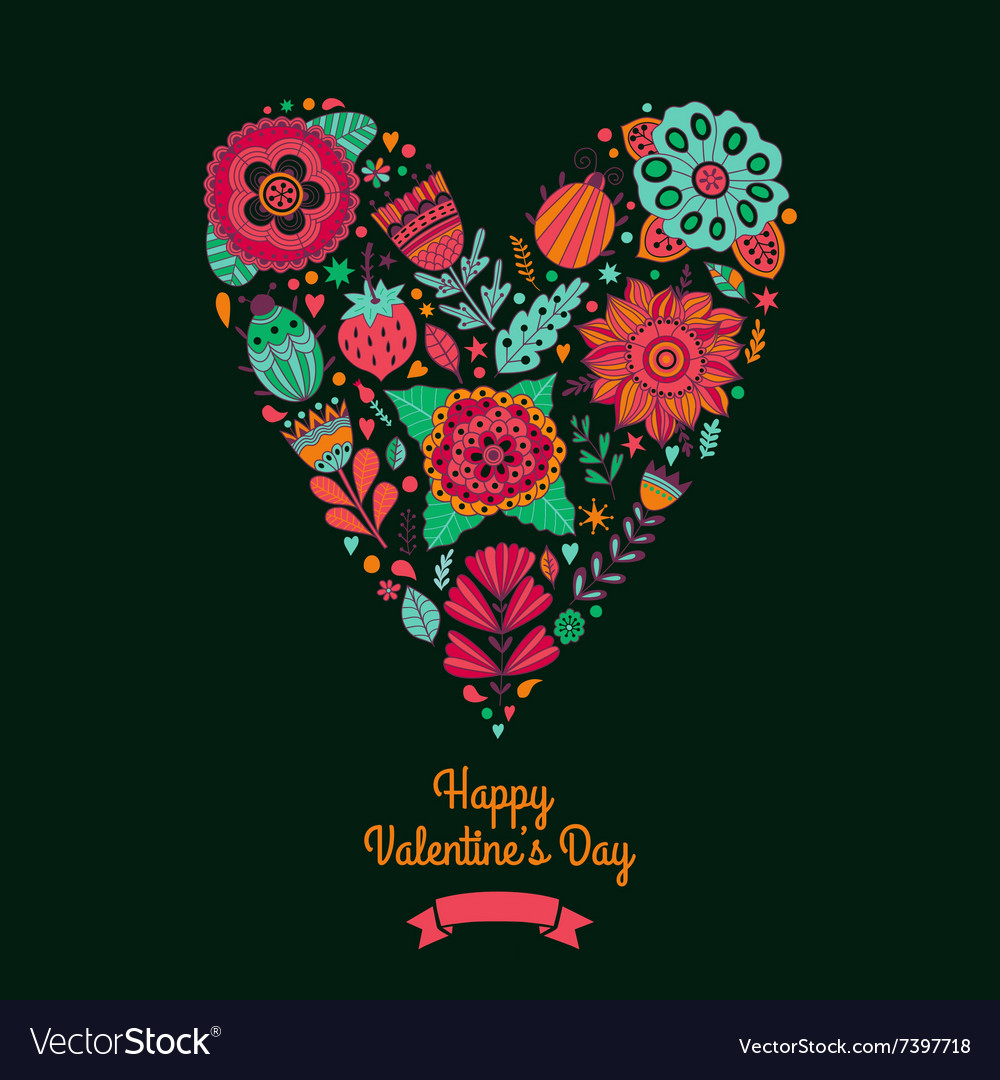 Floral heart heart made of flowers doodle heart Vector Image