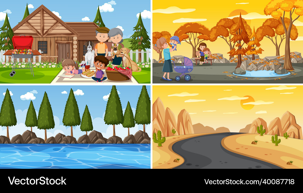 Four different scenes with children cartoon Vector Image