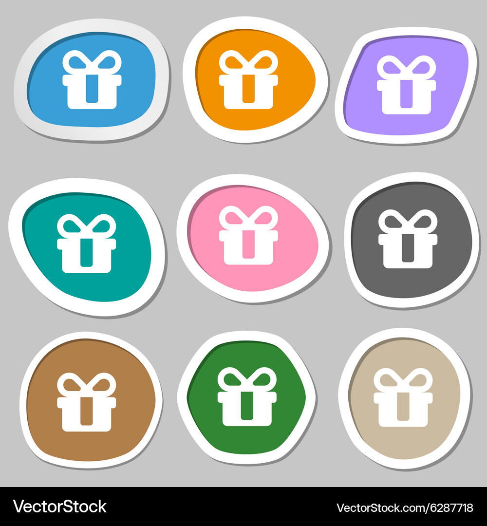 Gift icon symbols multicolored paper stickers Vector Image