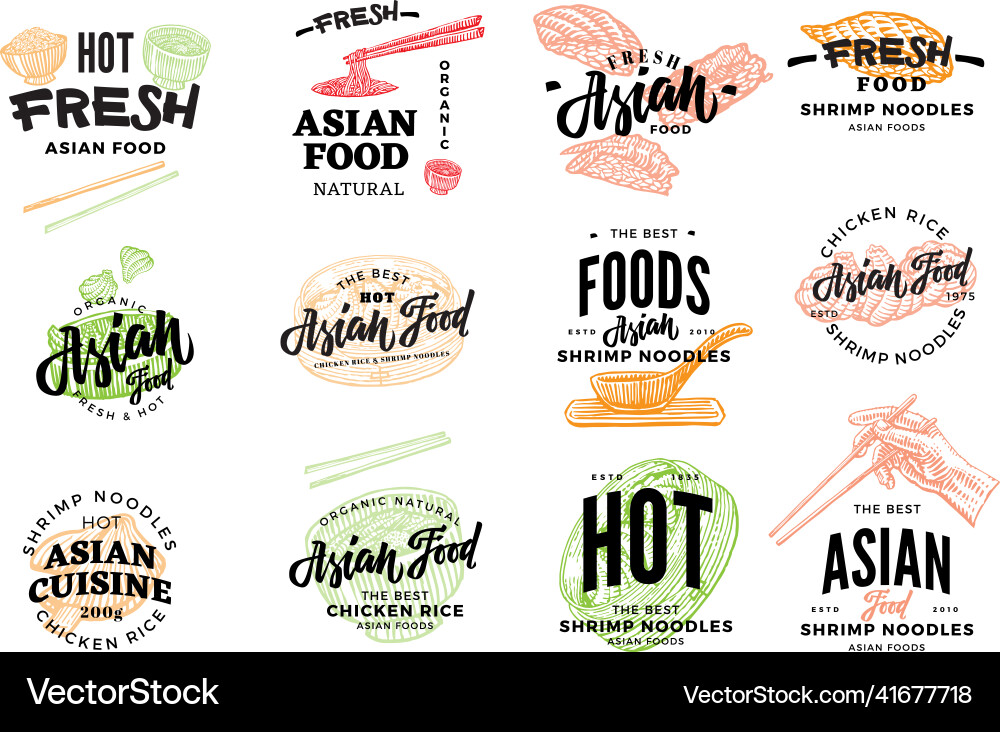 Hand drawn asian food logotypes Royalty Free Vector Image