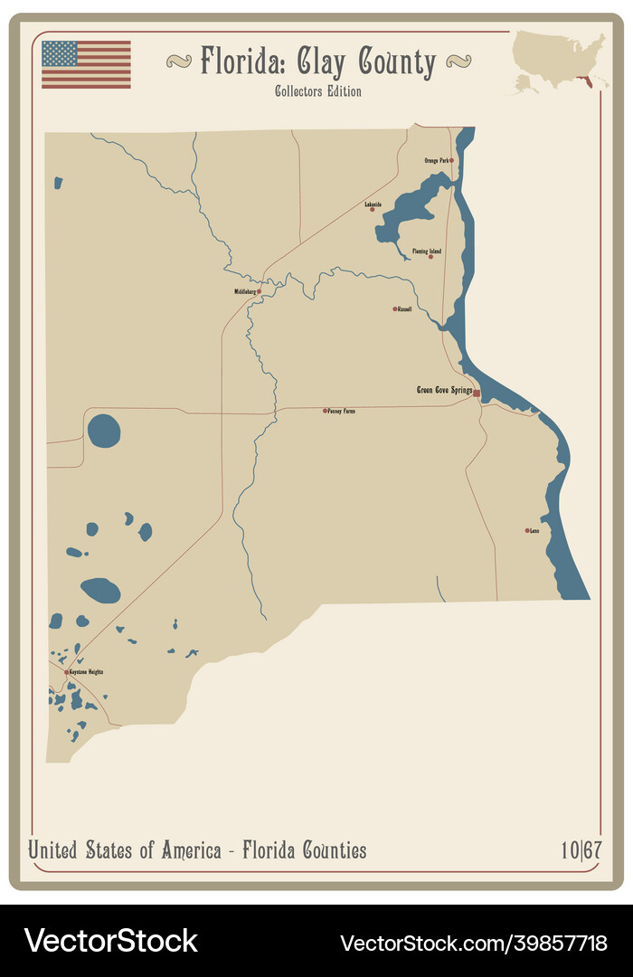 Map of clay county in florida Royalty Free Vector Image