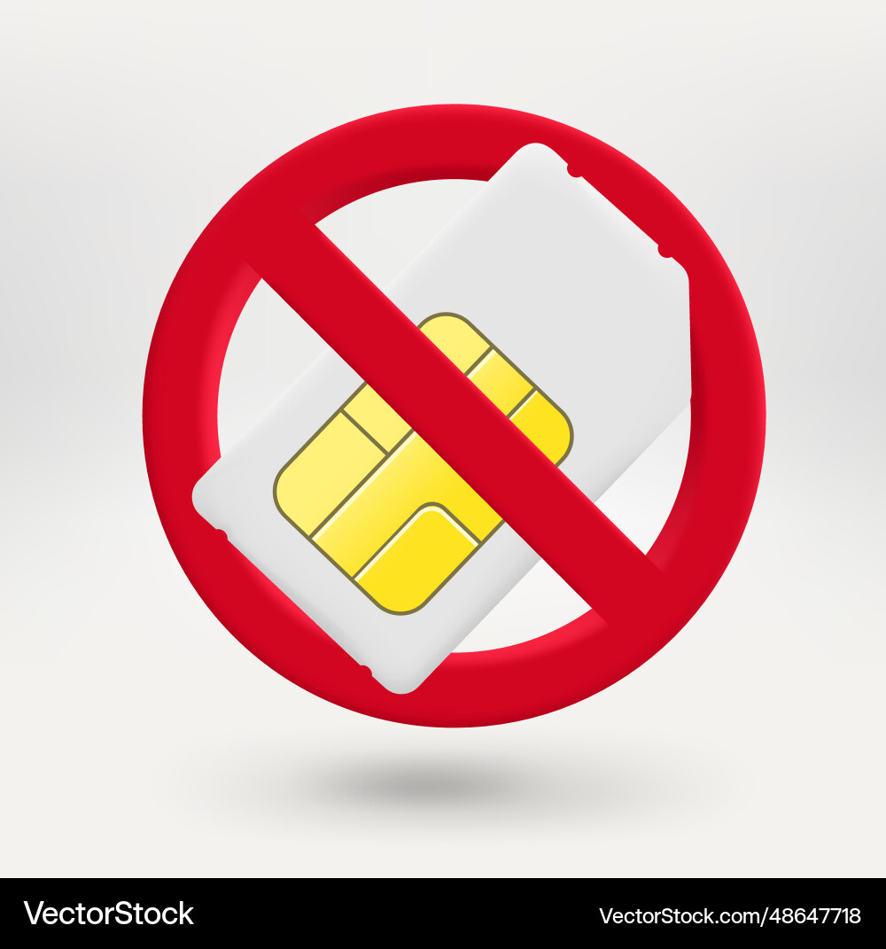 Mobile phone sim card in red circle with crossed Vector Image