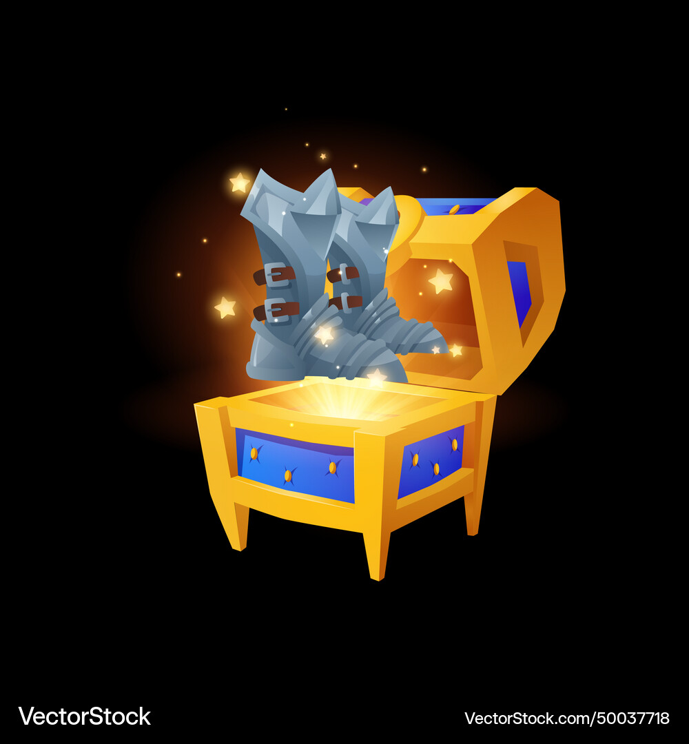 Open chest with vintage boots realistic Royalty Free Vector