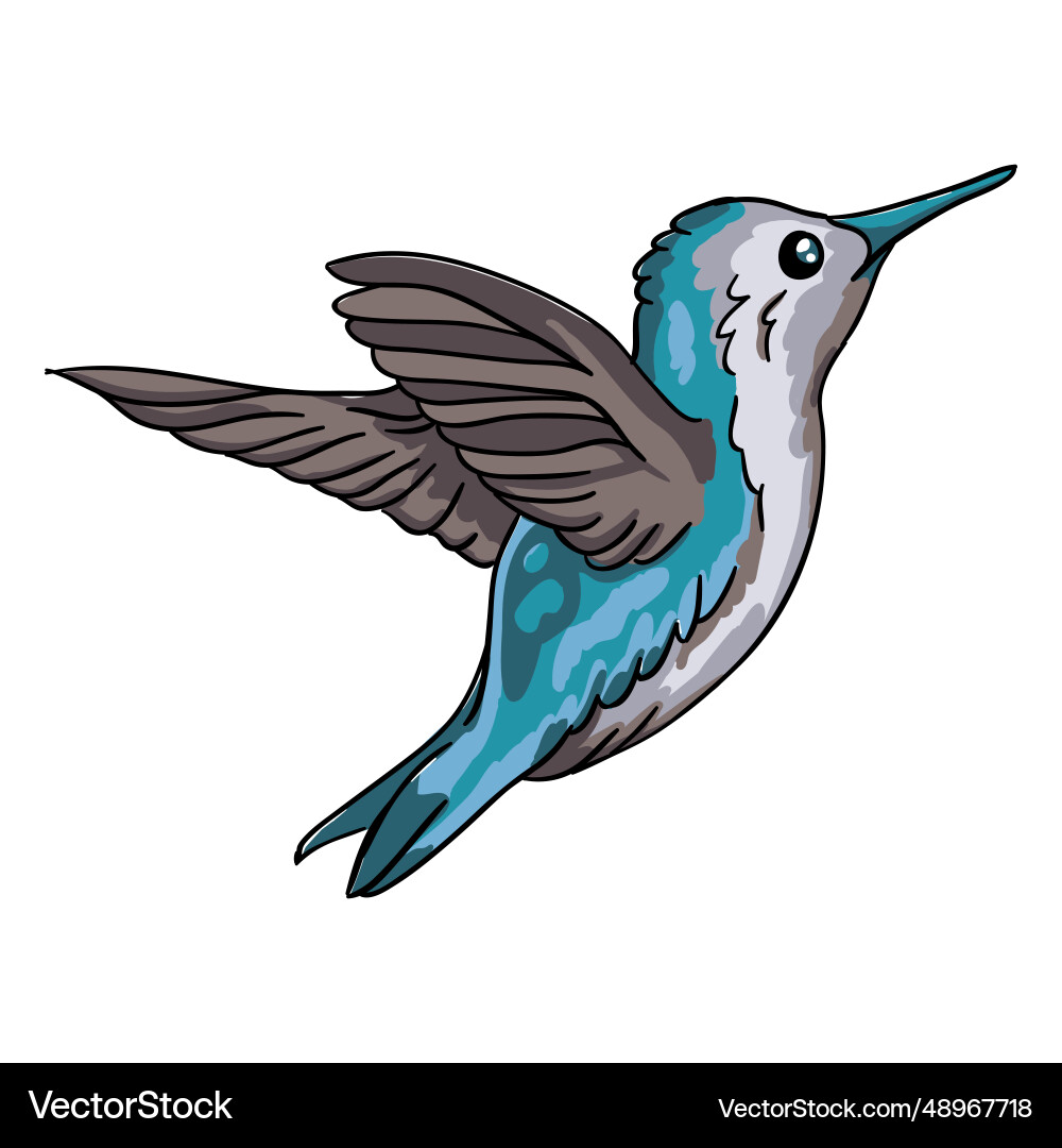 Realistic bird blue hummingbird flying Royalty Free Vector