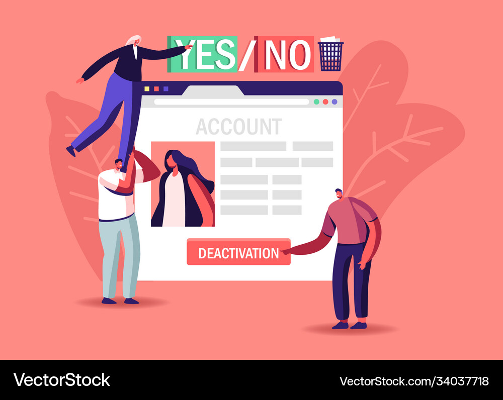 Social account deactivation concept tiny male and Vector Image